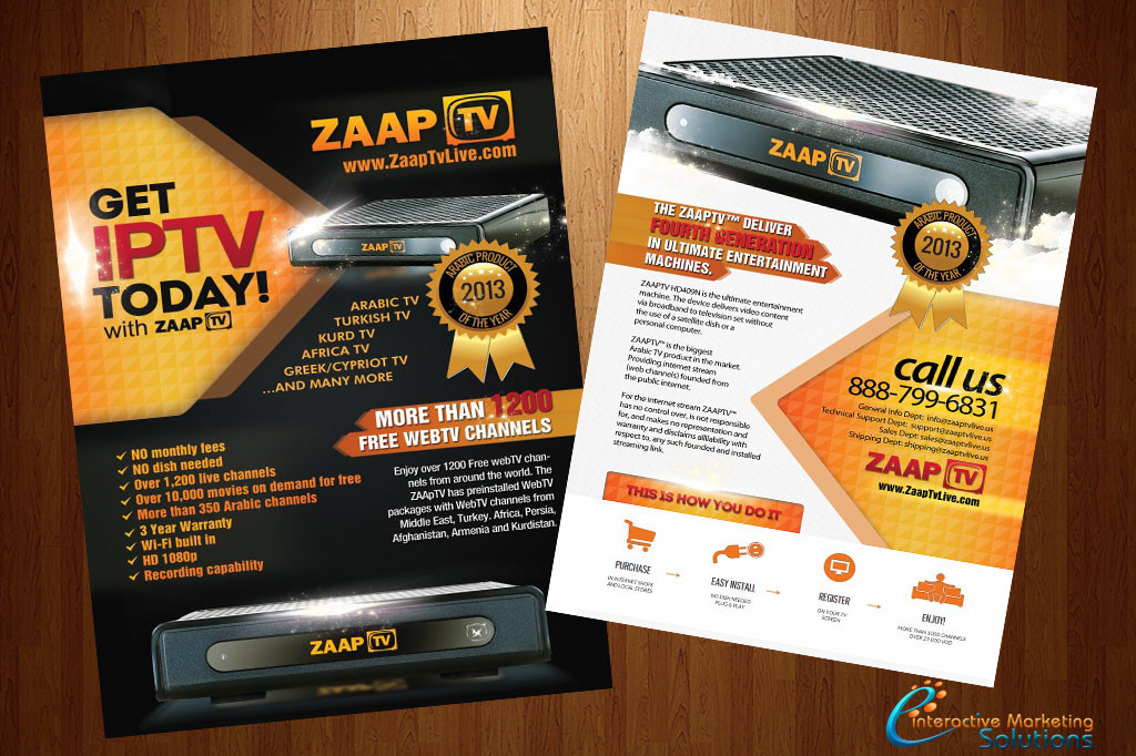 Zaap Tv Postcard Flyer Design | E-Interactive Marketing Solutions